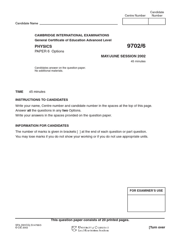 Physics: PAPER 6 Options | PDF | Physical Quantities | Physical Sciences