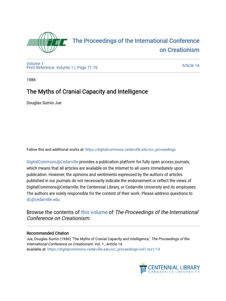 The Myths of Cranial Capacity and Intelligence | PDF | Homo | Hominidae