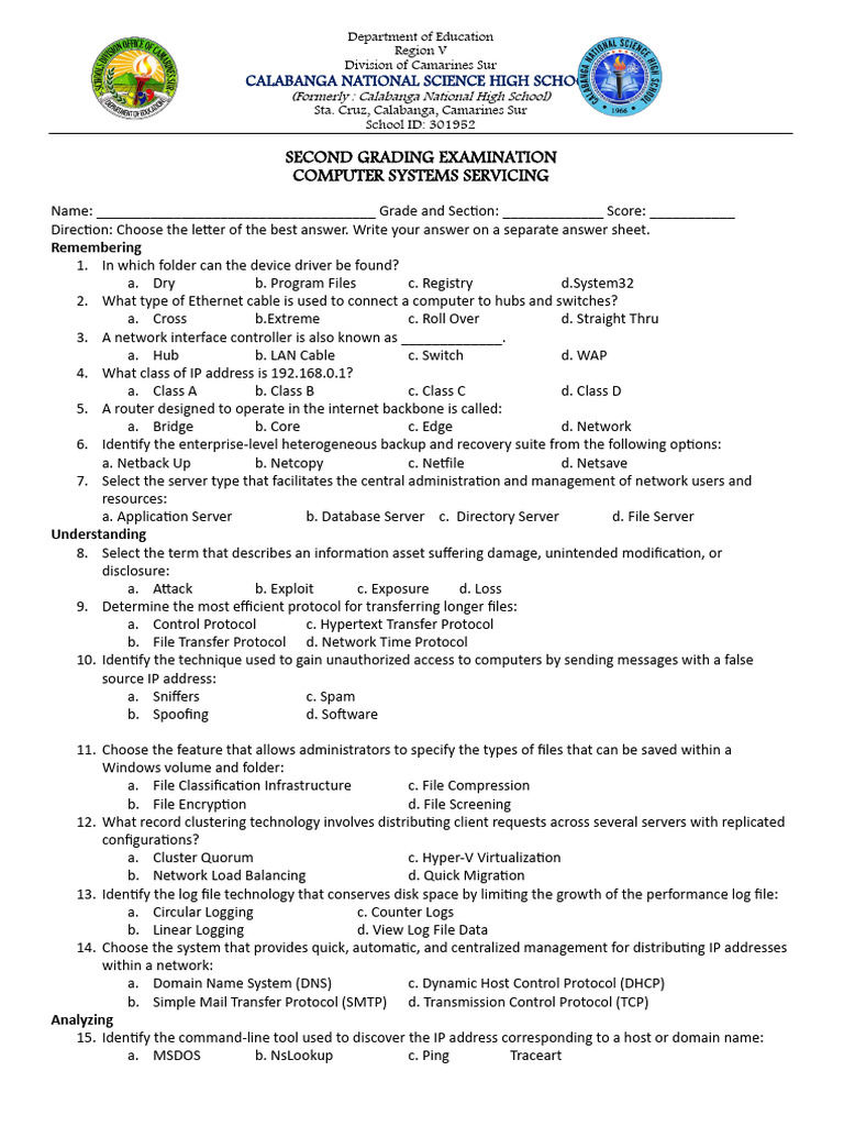 CSS 12 3RD Grading Exam | PDF | Computer Network | Computer Data Storage
