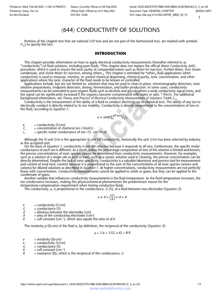 Conductivity Solutions Guide | PDF | Electrical Resistivity And ...