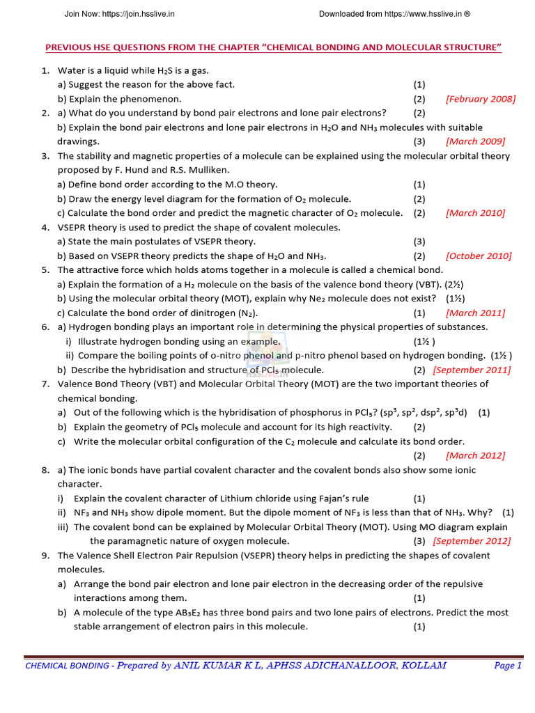 Hsslive-Xi-Chem-4. Chemical Bonding and Molecular Structure | PDF ...