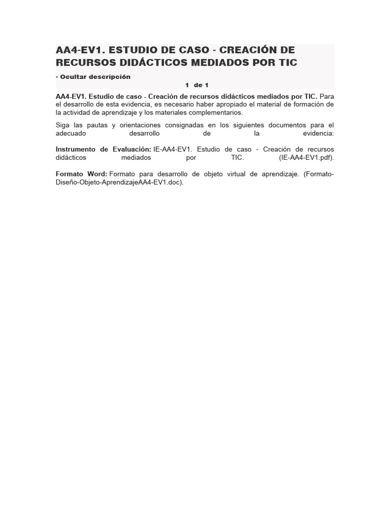 Aa4-Ev1. Estudio de Caso - Creación de Recursos Didácticos Mediados Por Tic | PDF