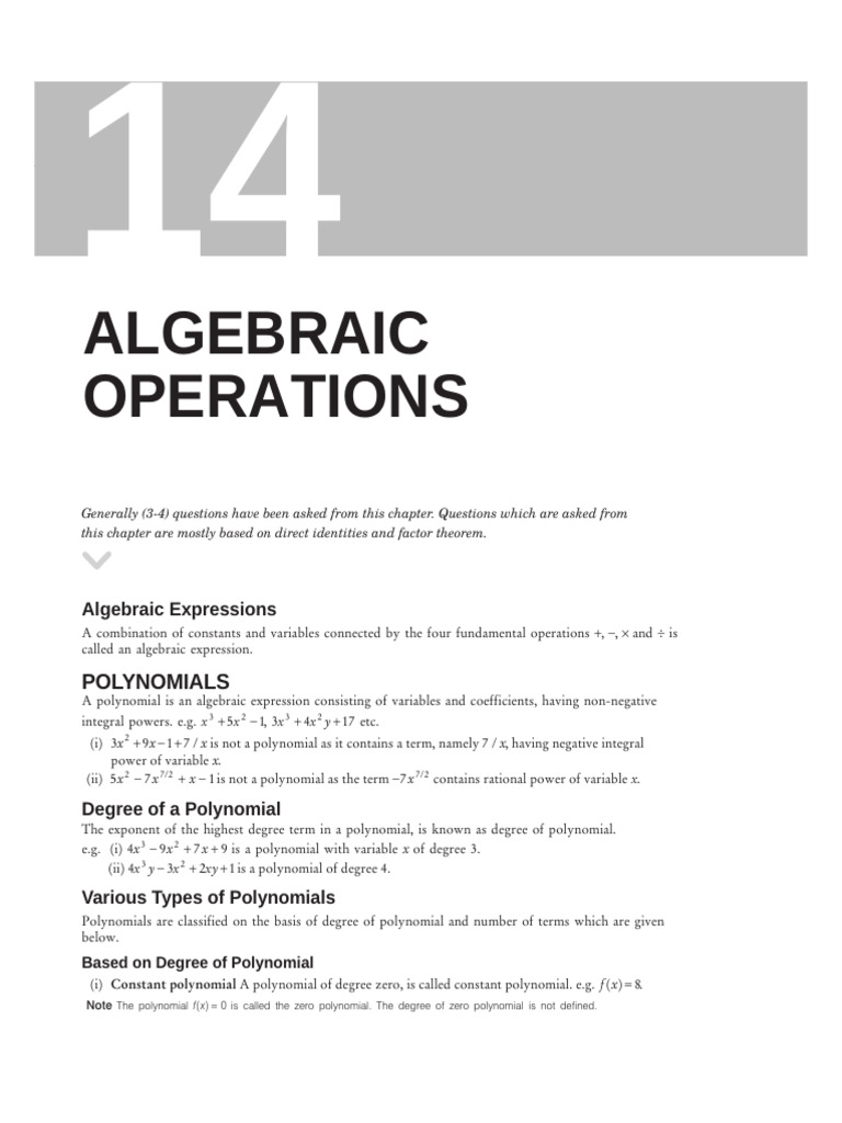Algebraic Operations CDS | PDF | Factorization | Polynomial