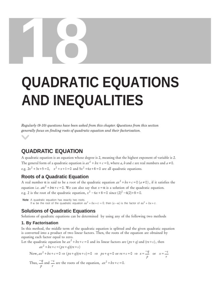 Quadratic Equations and Inequalities | PDF | Equations | Quadratic Equation