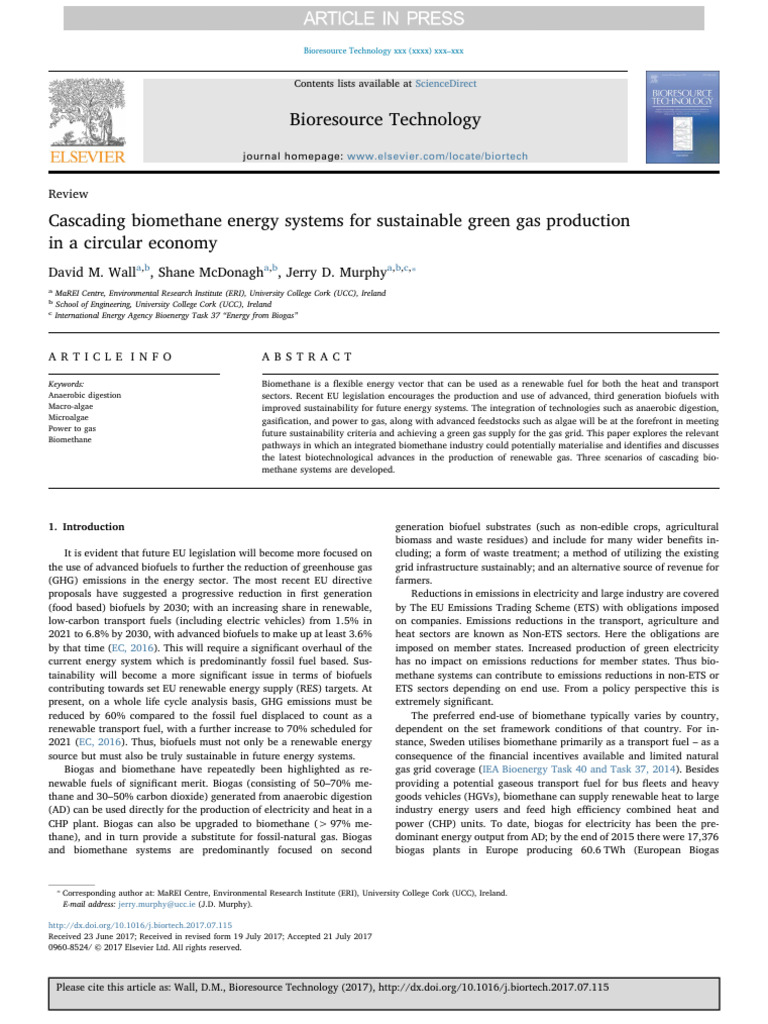 Cascading Biomethane Energy Systems For Sustainable Green Gas ...