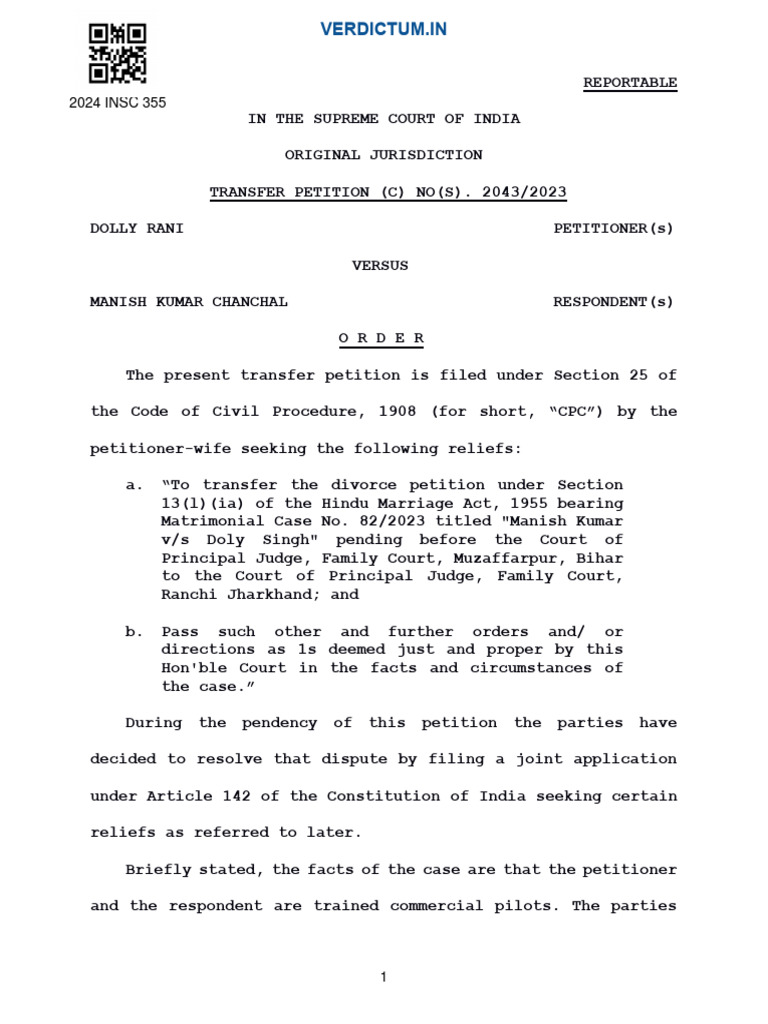 Dolly Rani V Manish Kumar Chanchalwatermark 1613419 | PDF | Marriage | Wife