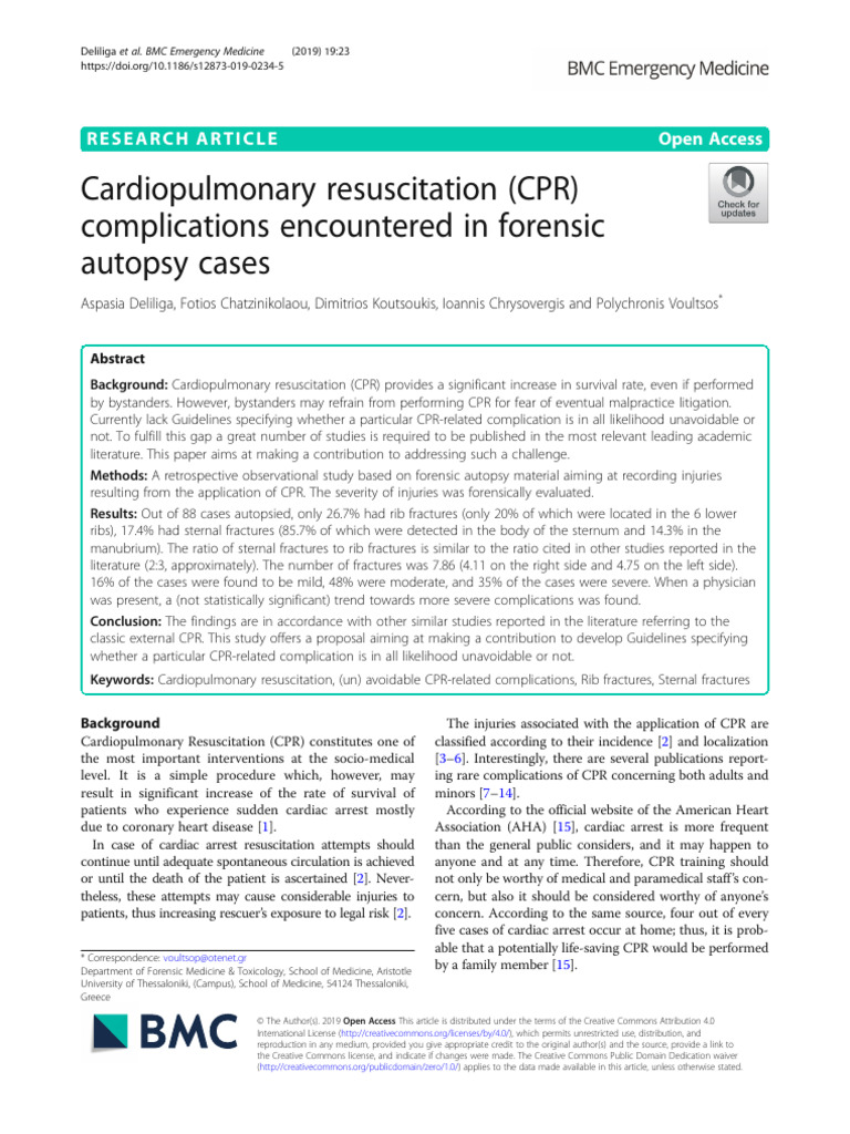 Cardiopulmonary Resuscitation (CPR) Complications Encountered in ...