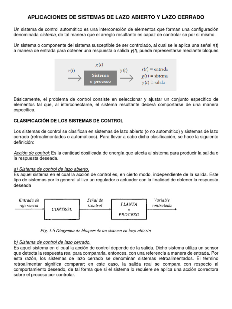 Aplicacion de Los Sistamas de Lazo Cerrado y Abierto | PDF | Sistema de ...