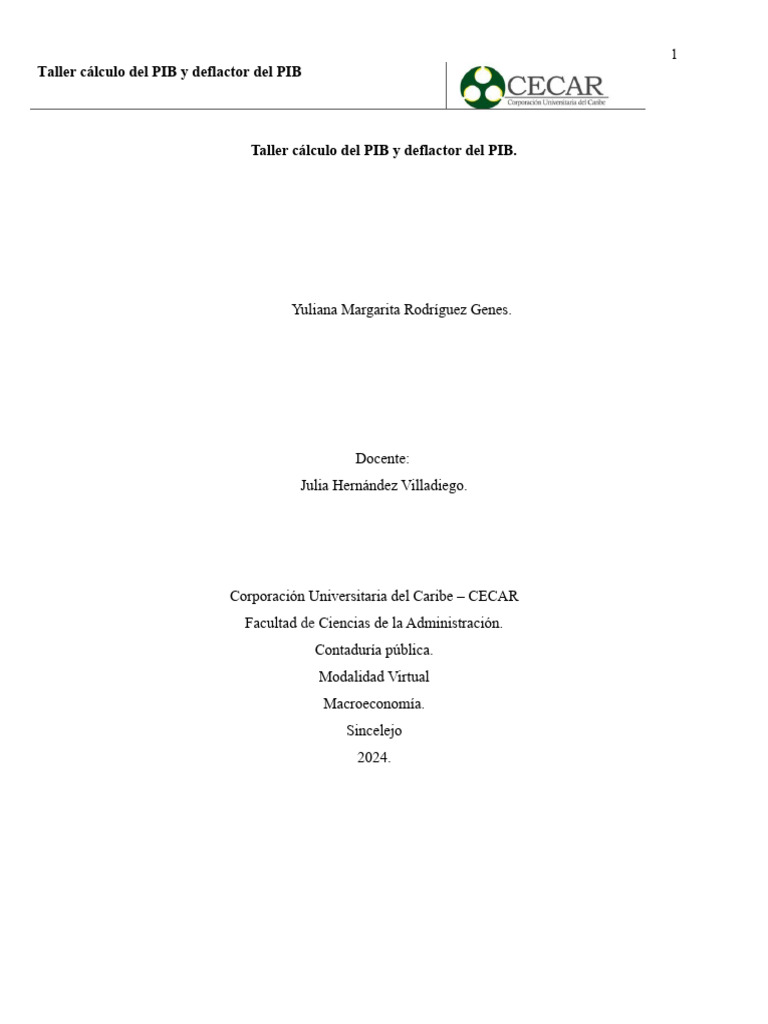 Taller Cálculo Del PIB y Deflactor Del PIB | PDF | Producto Interno ...