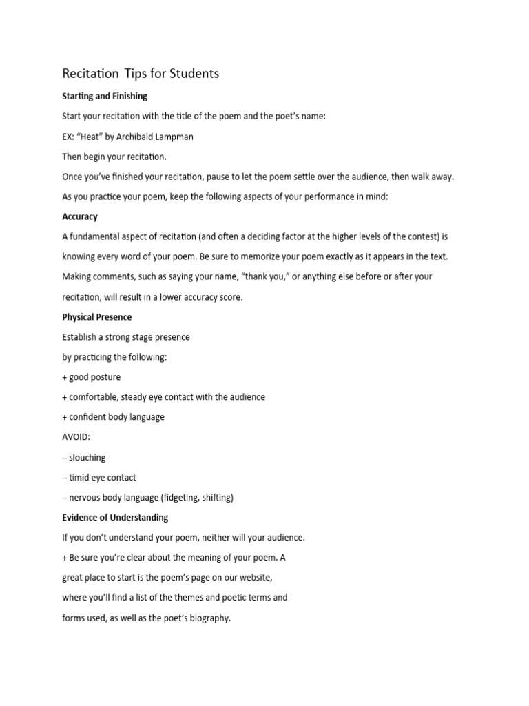 Recitation Tips For Students | PDF | Poetry | Human Communication