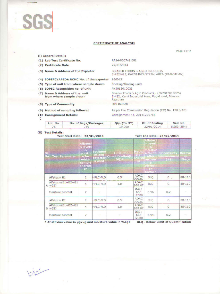 SGS Certificate | PDF