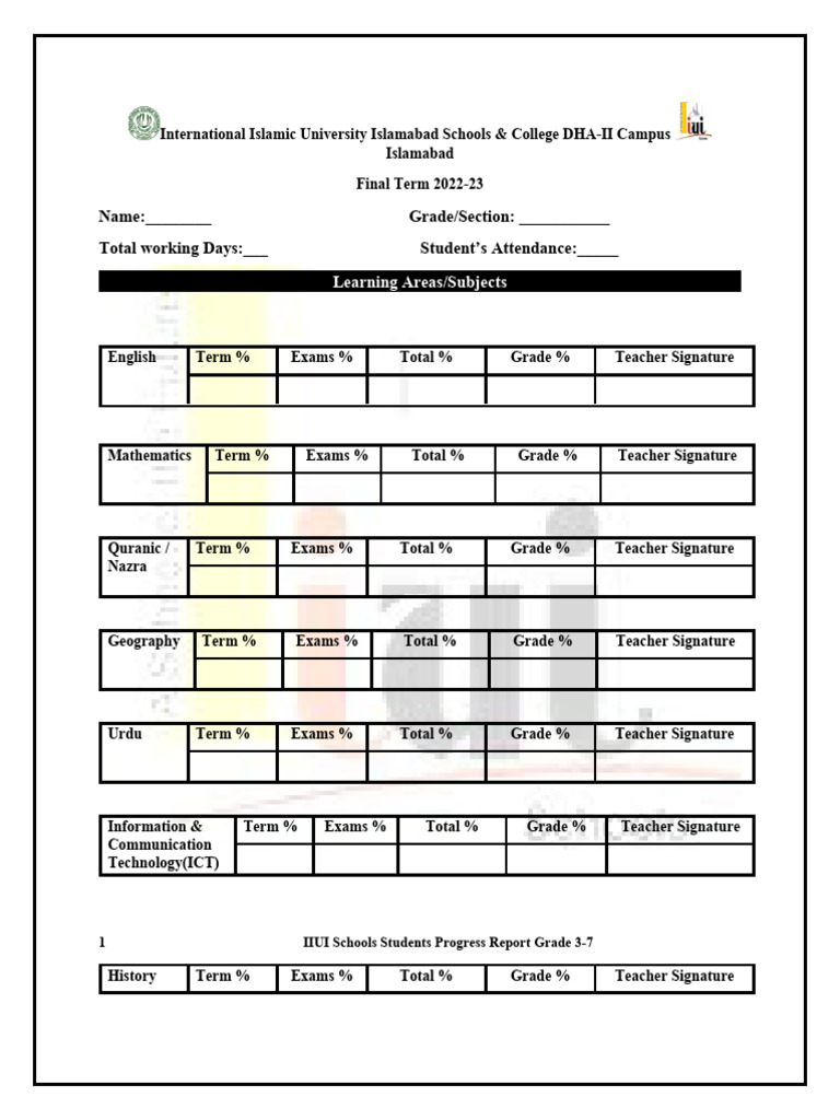 Result Card Grade 3-7 | PDF | Teachers | Information And Communications ...