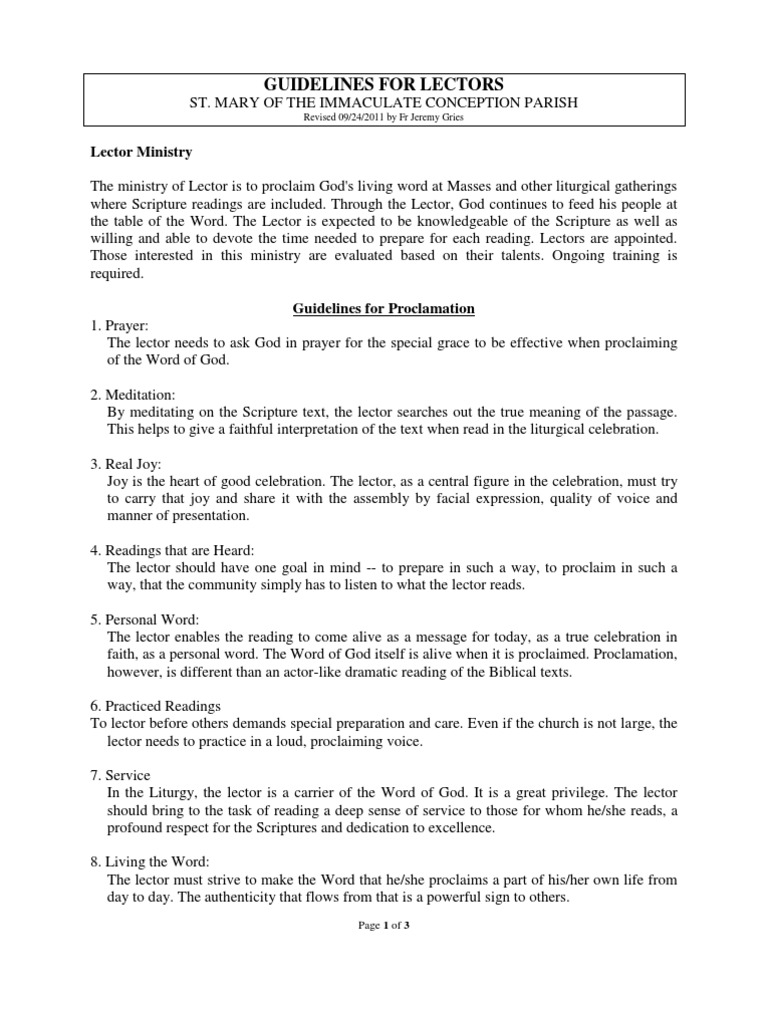 Lector Guidelines | PDF | Lectionary | Mass (Liturgy)