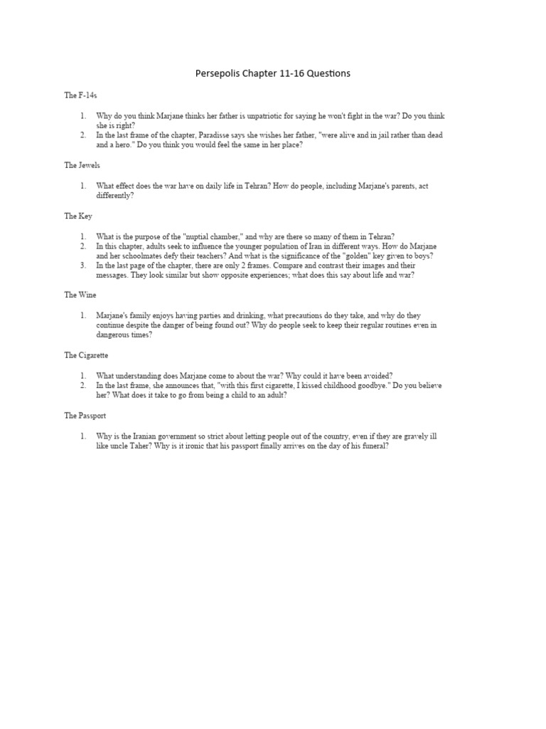 Persepolis Chapter 11-16 Questions | PDF | General Fiction