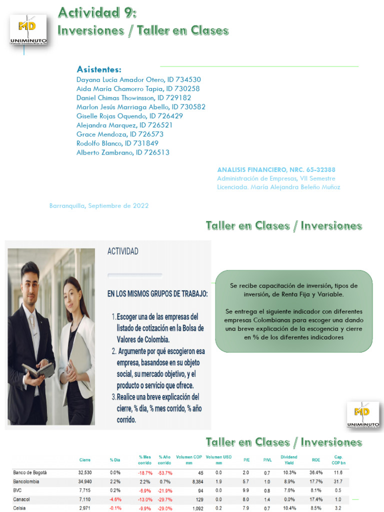 Actividad 9 Taller de Inversiones | PDF | Portafolio (Finanzas ...