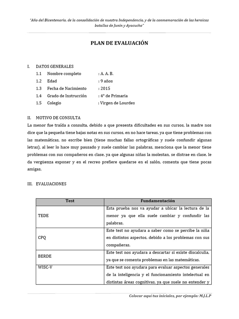 Modelo de Plan de Evaluación 1 | PDF | Neurociencia | Sicología