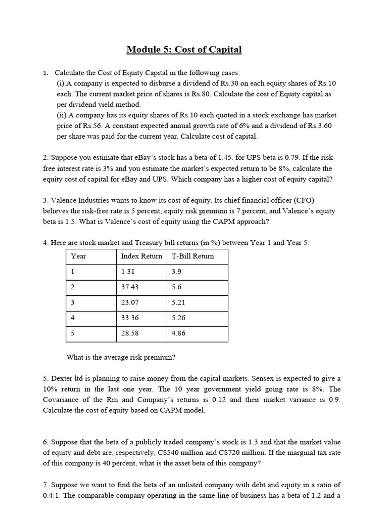 Module 5 - Cost of Capital - Questions | Download Free PDF | Cost Of Capital | Capital Asset ...