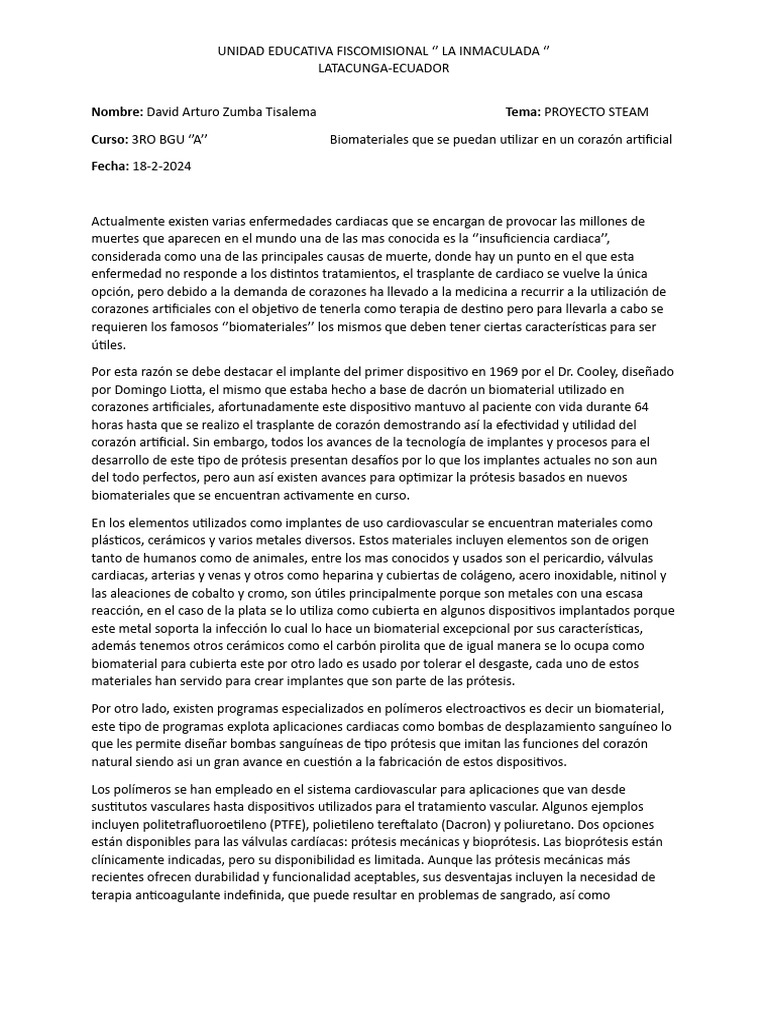 Biomateriales en Corazones Artificiales | PDF | Sistema circulatorio ...