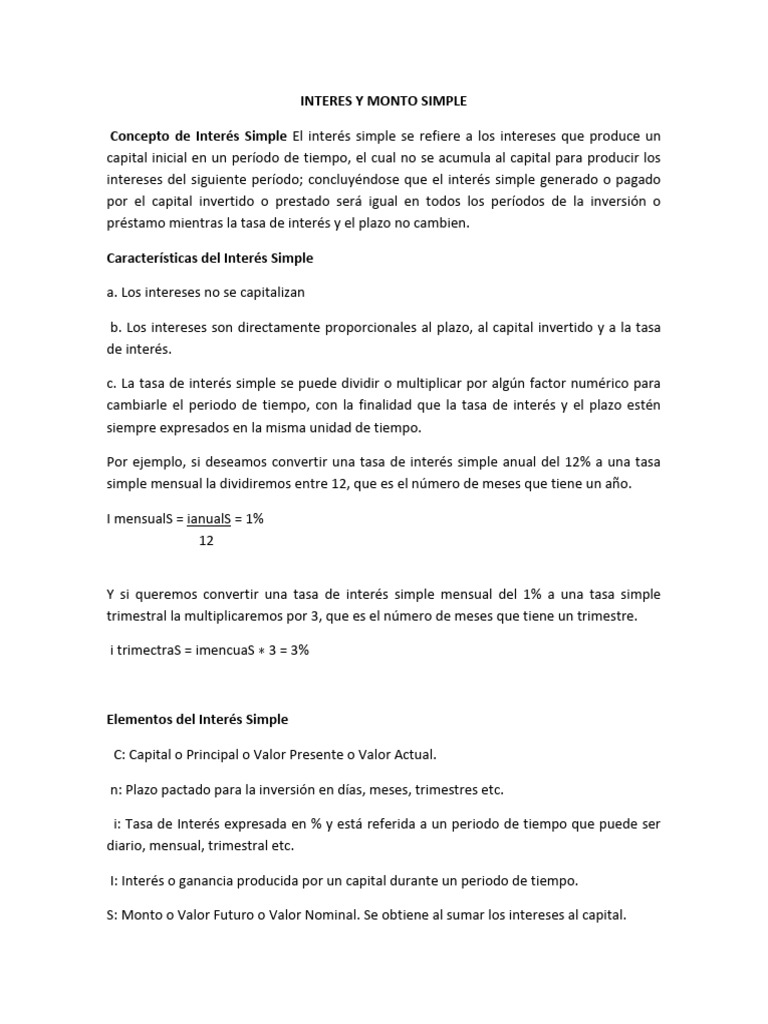 Guia Interes y Monto Simple | PDF | Interés | Tasas de interés