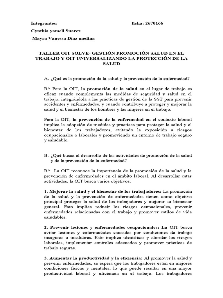 Taller Oit Solve Grupo 2 | PDF | Valores | Seguridad y salud ocupacional