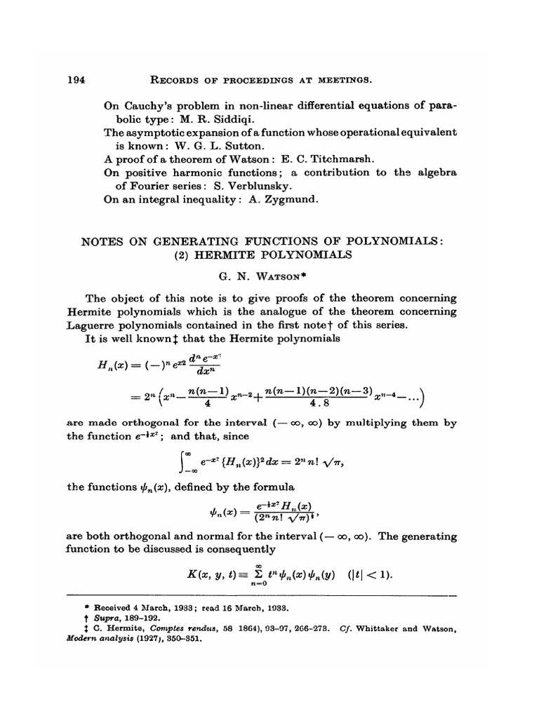 Notes On Generating Functions Of Polynomials Pdf Polynomial Mathematical Analysis 