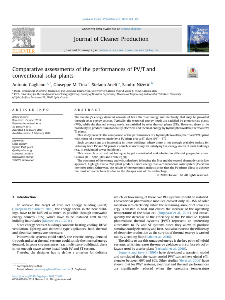 Comparative Assessments of the Performances of PV-T and Conventional ...