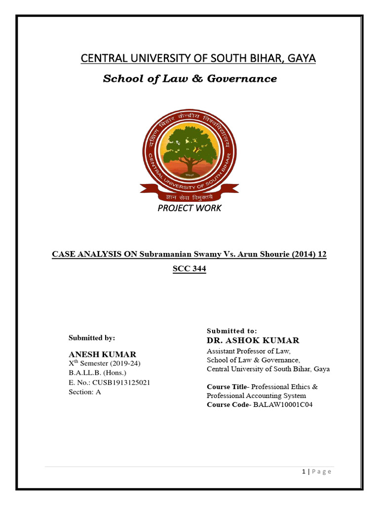 Case Analysis Ethics Anesh Kumar | PDF | Supreme Court Of India ...