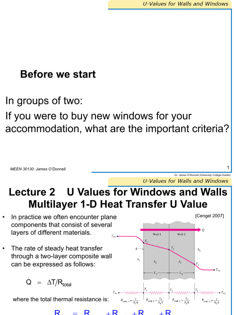 MEEN 30130 L2 U Values Walls Windows 2023 | PDF | Window | Building