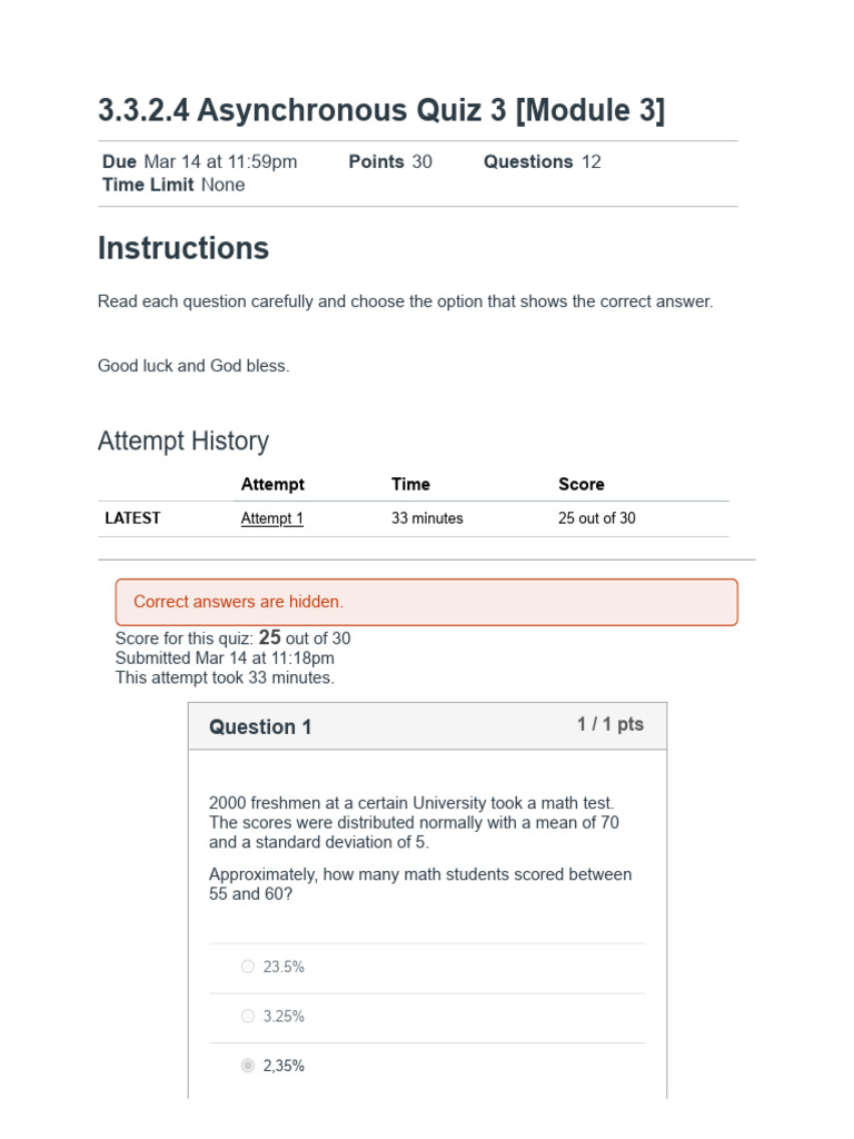 3.3.2.4 Asynchronous Quiz 3 (Module 3) | PDF | Mean | Mode (Statistics)