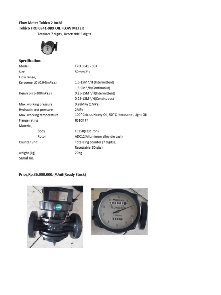 Flow Meter Tokico 2 Inch. | PDF