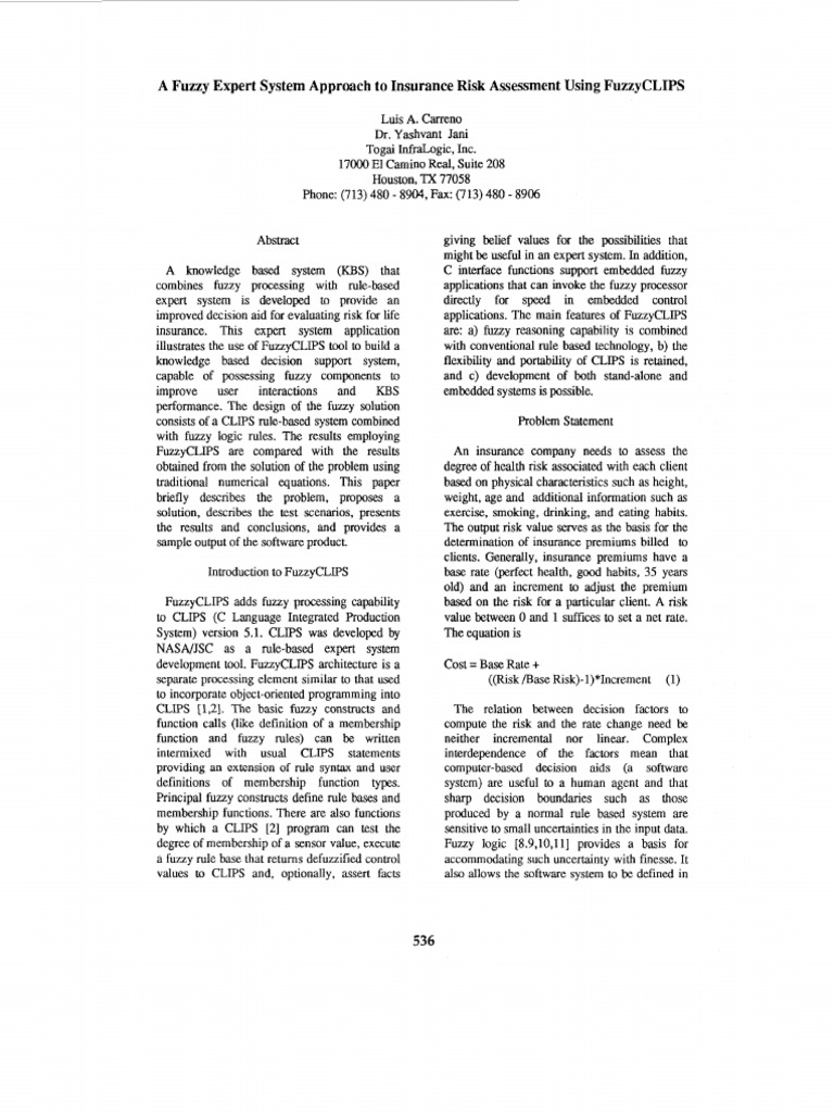 A Fuzzy Expert System Approach to Insurance Risk Assessment Using ... A Fuzzy Expert System Approach to Insurance Risk Assessment Using ...