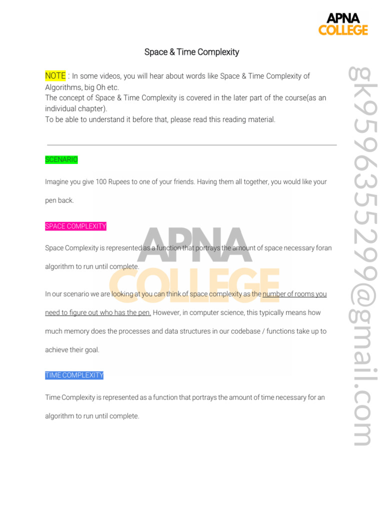 Understanding Space & Time Complexity | PDF | Time Complexity | Algorithms