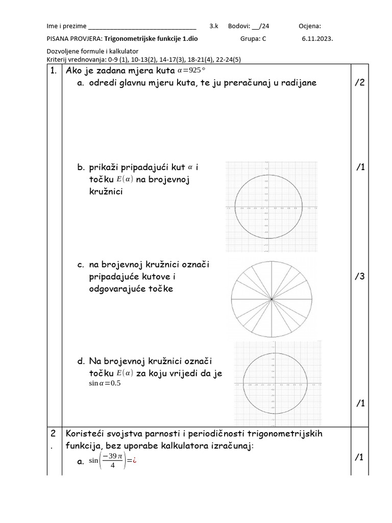 Pismeni trigonometrija 1_C | PDF