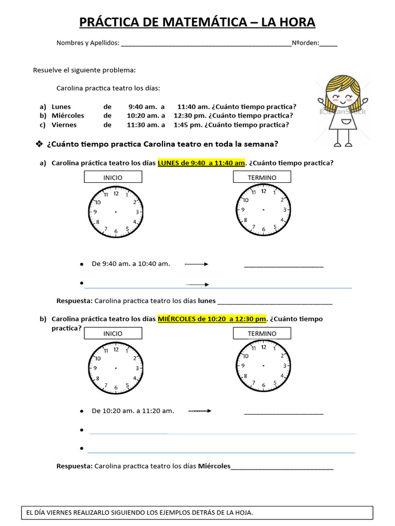 Práctica de Matemática - Hora | PDF