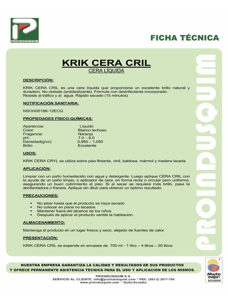 FICHA TECNICA KRIK CERA CRIL | PDF