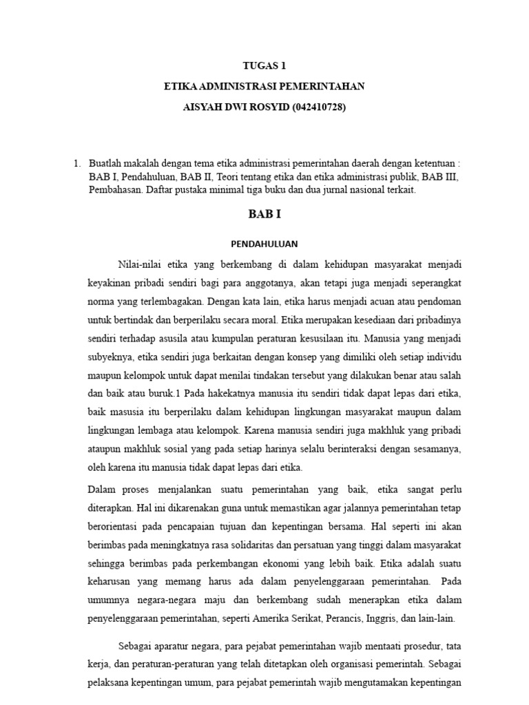 Tugas 1 Etika Administrasi Pemerintahan | PDF