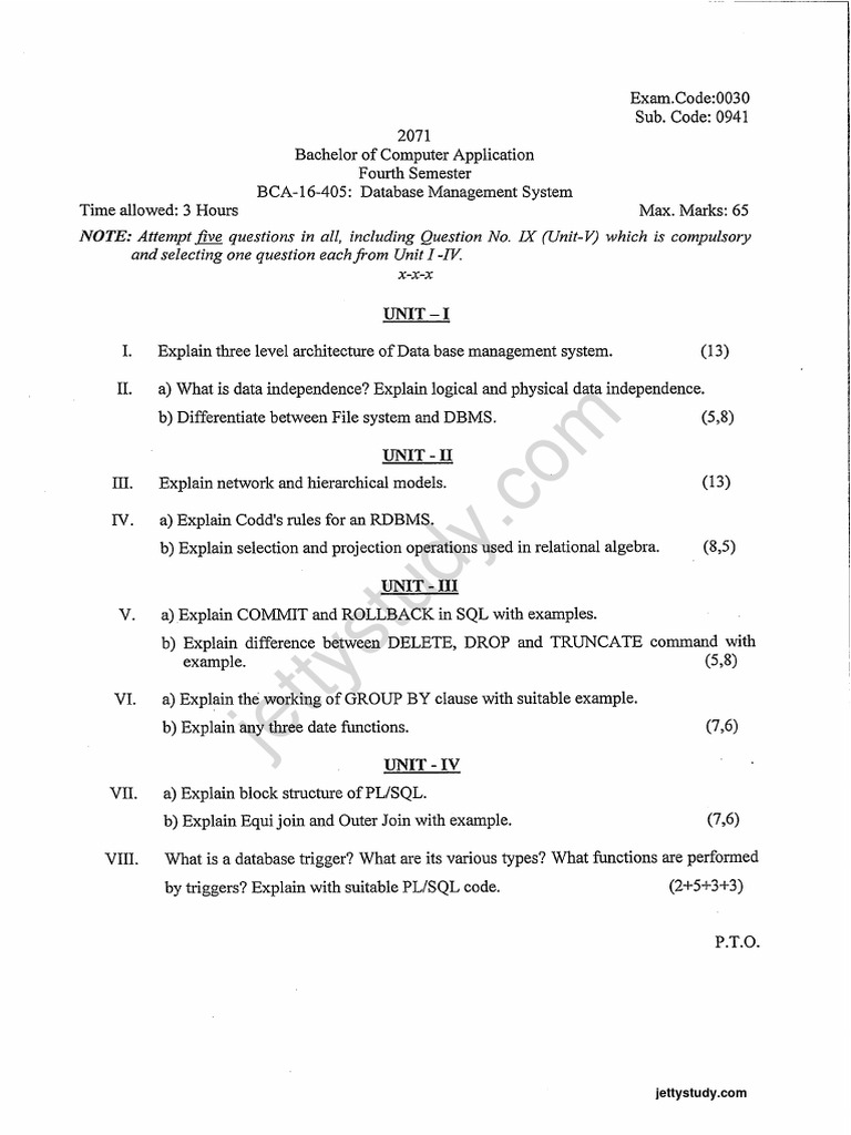 Database Management System Bca 4th Sem Previous Year Question Paper ...