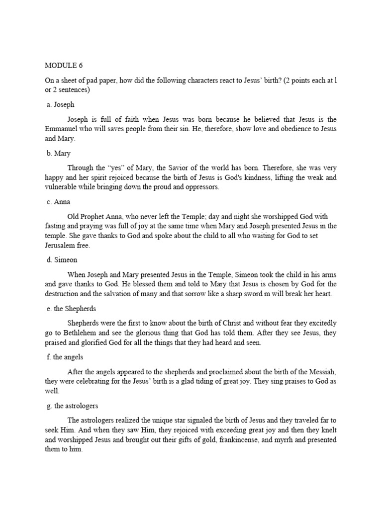 Reed Module 2 Activities | PDF | Jesus | Nativity Of Jesus