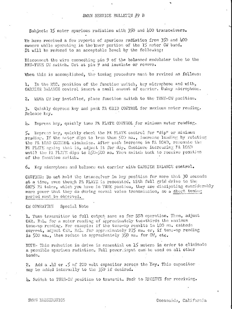 Swan 350 400 Servicebulletins | PDF