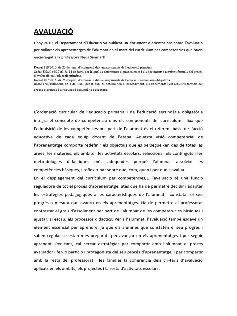 AVALUACIÓ Resum Propi | PDF