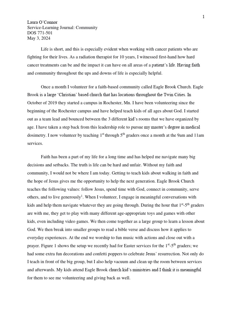 Service Learning Journal Oconnor Final 1 | PDF | Service Learning | Faith