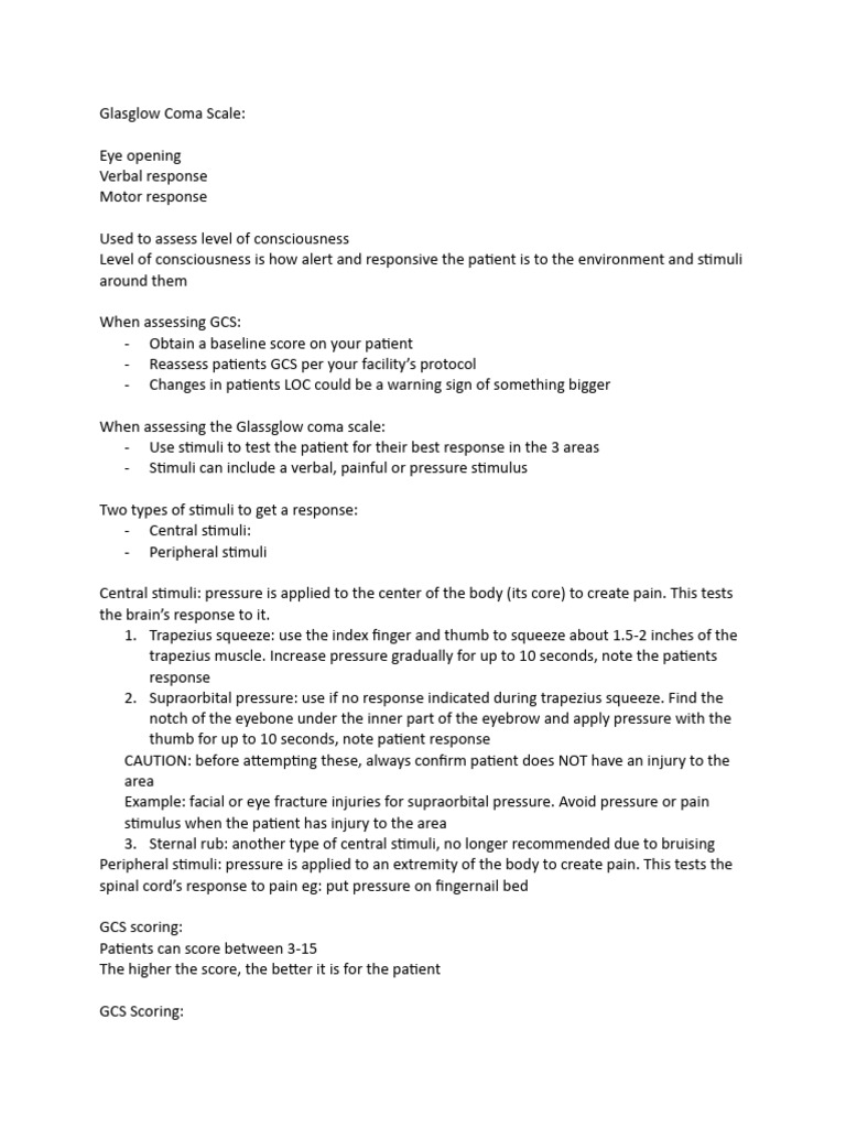 Glasglow Coma Scale Assessment Guide | PDF | Anatomical Terms Of Motion ...