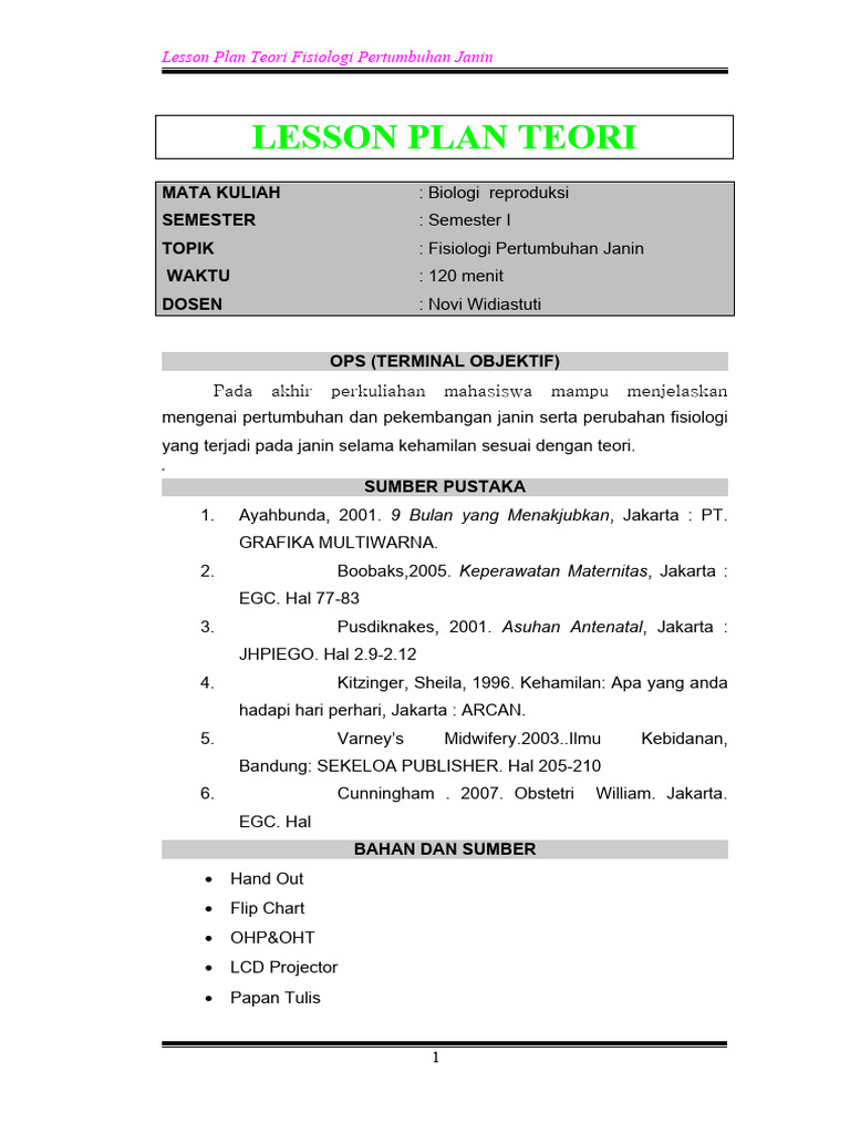 LESSON PLAN TEORI Fis Janin | PDF | Kesehatan Holistik