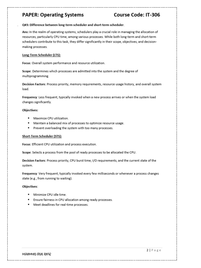 Solved Past Papers (Operating System) | PDF | Thread (Computing) | Kernel (Operating System)