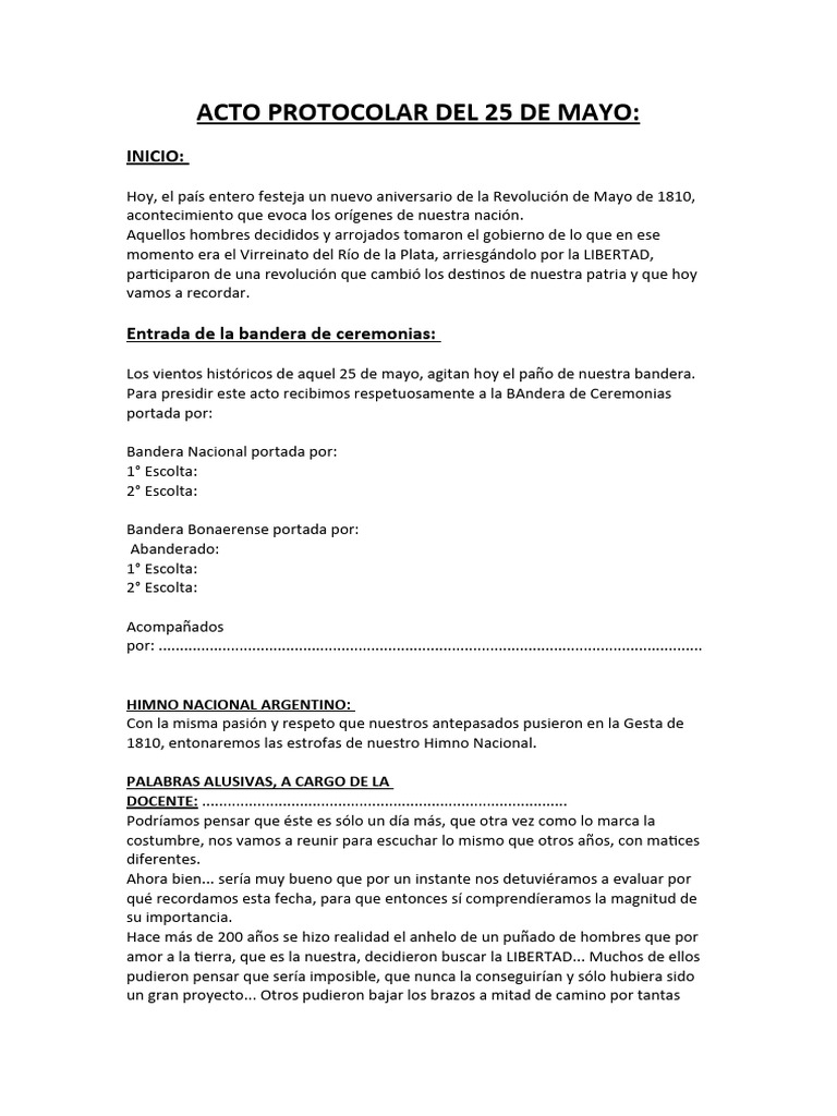 Acto Protocolar Del 25 de Mayo 2023 | PDF