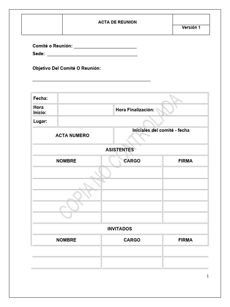 Formato de Actas de Reunión - Comités | PDF