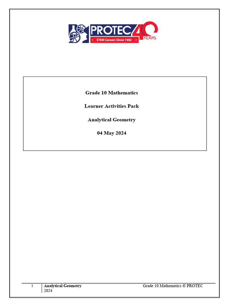 WK 13 - Grade 10 Mathematics - Analytical Geometry - 04 May 2024 | PDF ...