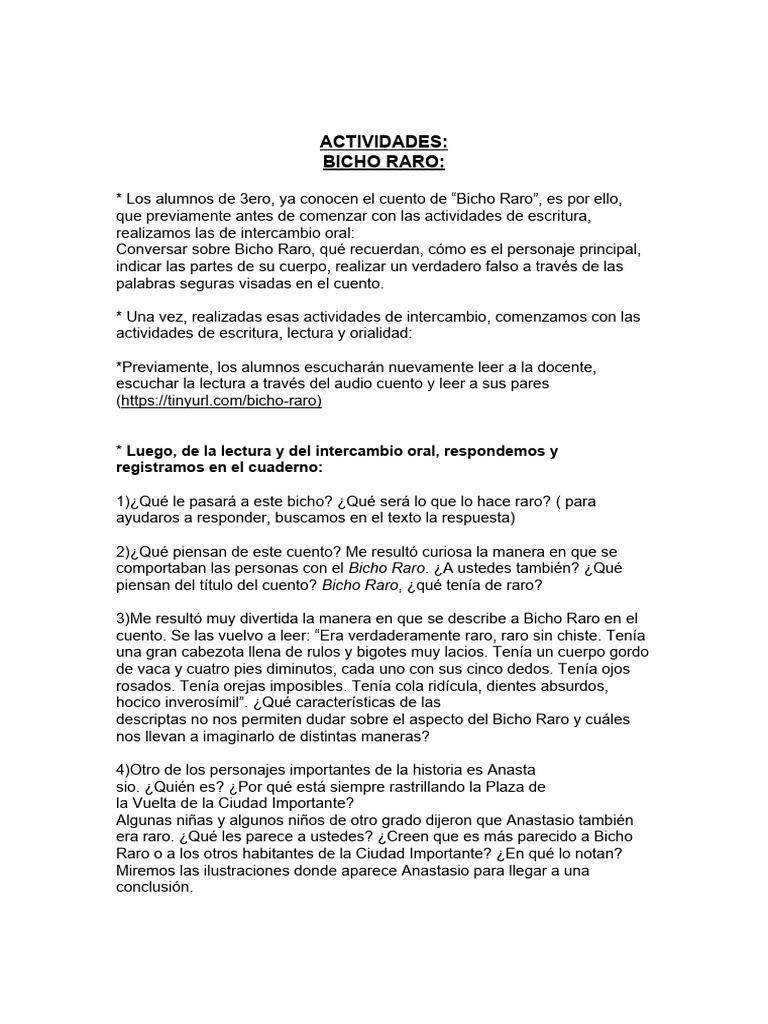Bicho Raro Actividades 3ero | PDF