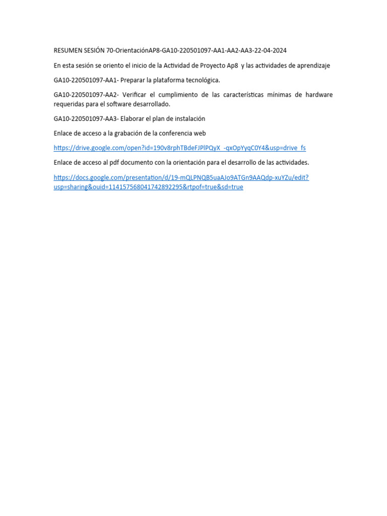 RESUMEN SESIÓN 70-OrientaciónAP8-GA10-220501097-AA1-AA2-AA3-22-04-2024 | PDF