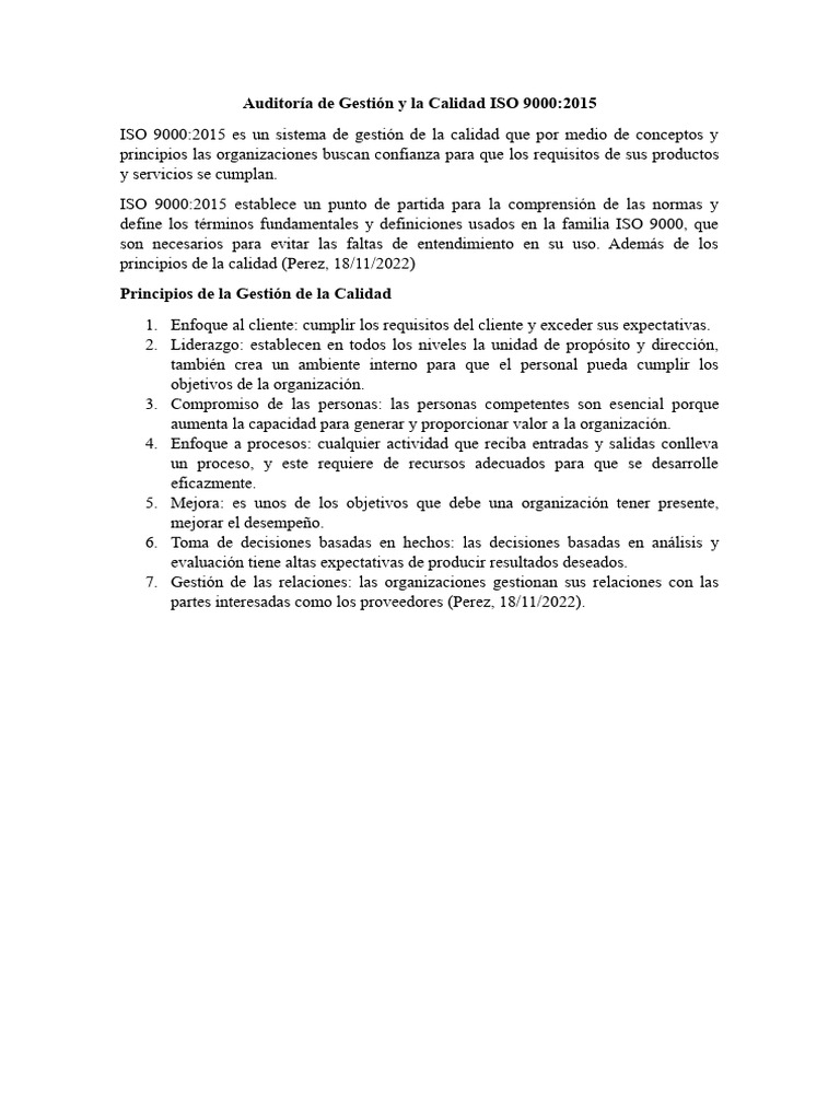 Auditoría de Gestión y La Calidad ISO 9000 | PDF